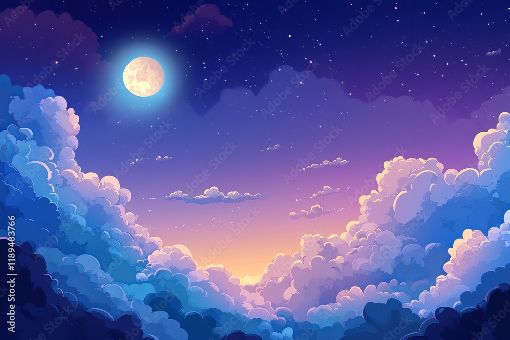 Ilustración de Stock Night blue and purple gradient starry sky with ...