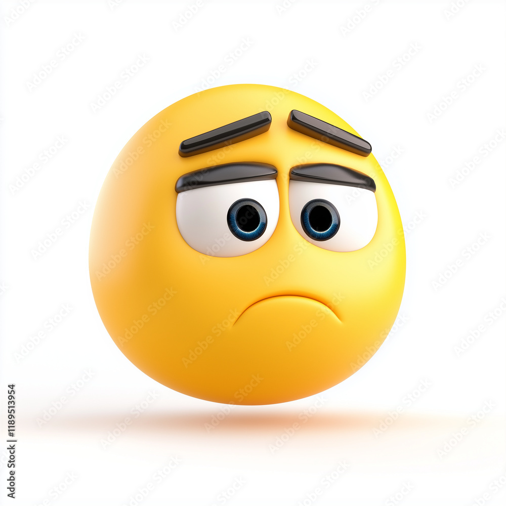 Yellow emoji with raised eyebrows and a sad frown, expressing ...