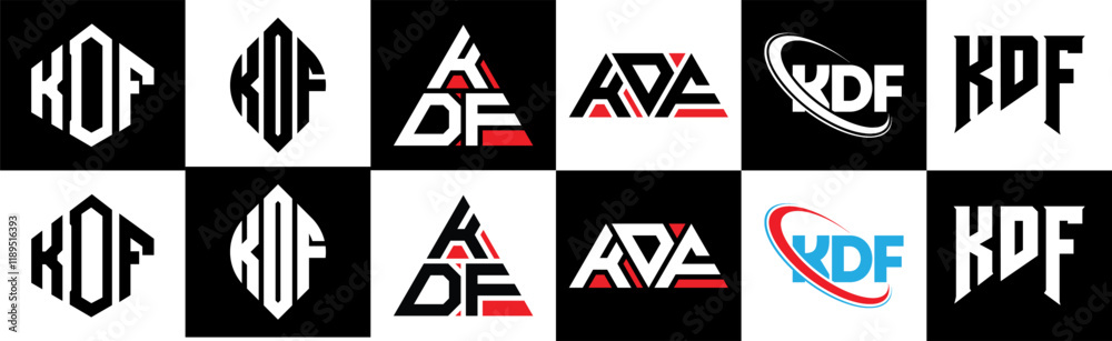 KDF letter logo design in six style. KDF polygon, circle, triangle ...