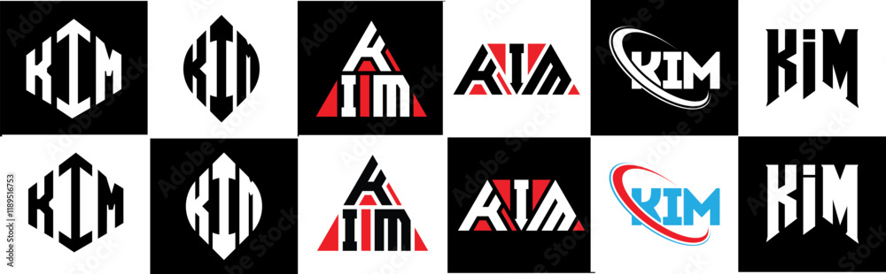 KIM letter logo design in six style. KIM polygon, circle, triangle ...