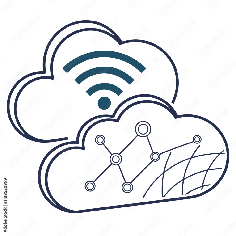Stylized cloud with digital lines and minimalistic elements Stock ...