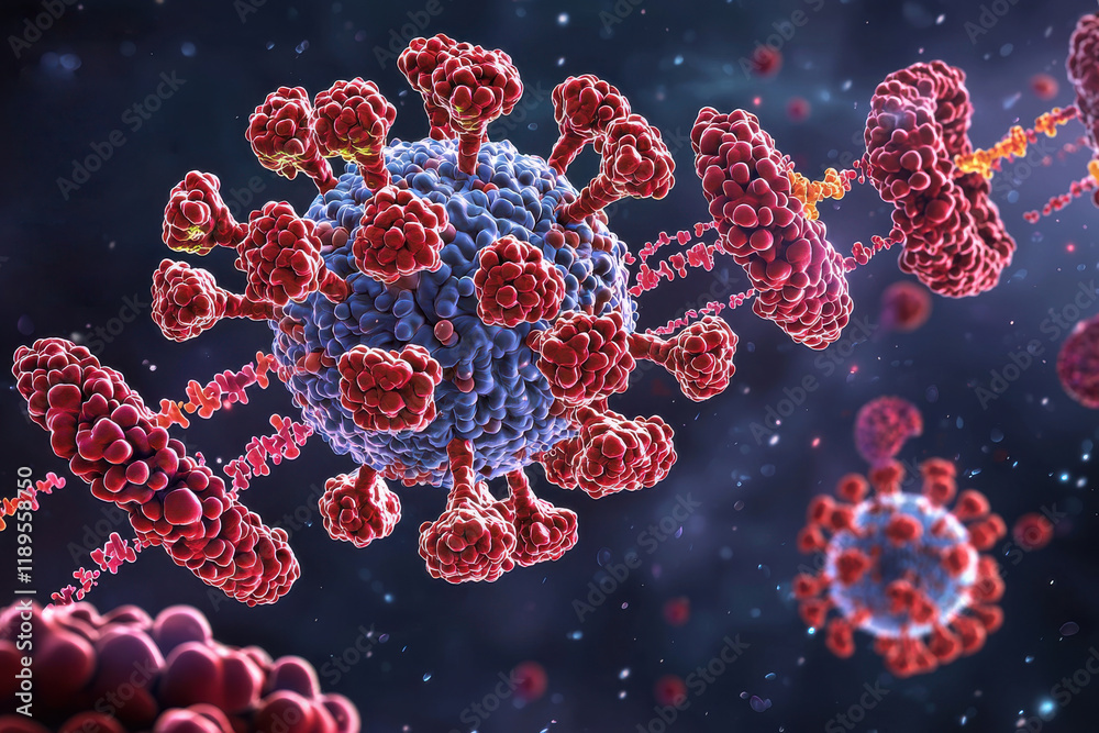 Ilustración de Stock Human Metapneumovirus (HMPV) Replication Cycle ...