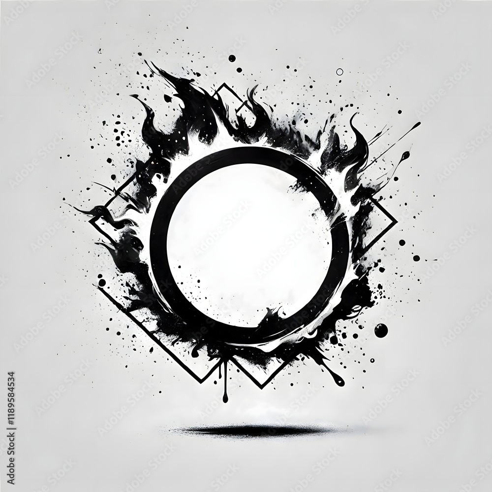 Logo frame space Black and white abstract circular frame flames ...