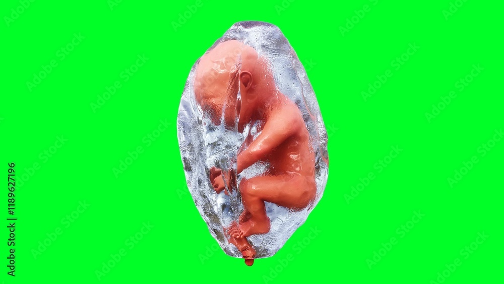 unborn baby fetus in amniotic sac. Realistic green screen. 3d rendering ...