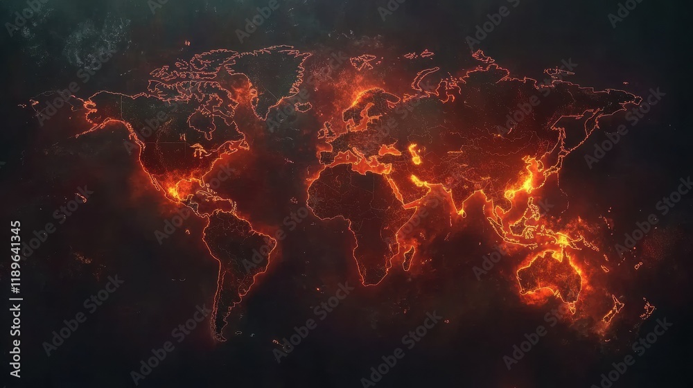 World map displaying zones of epidemic outbreaks across continents at a ...