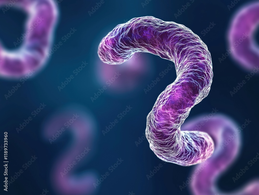 3D illustration of Treponema pallidum bacteria. Microscopic view shows ...