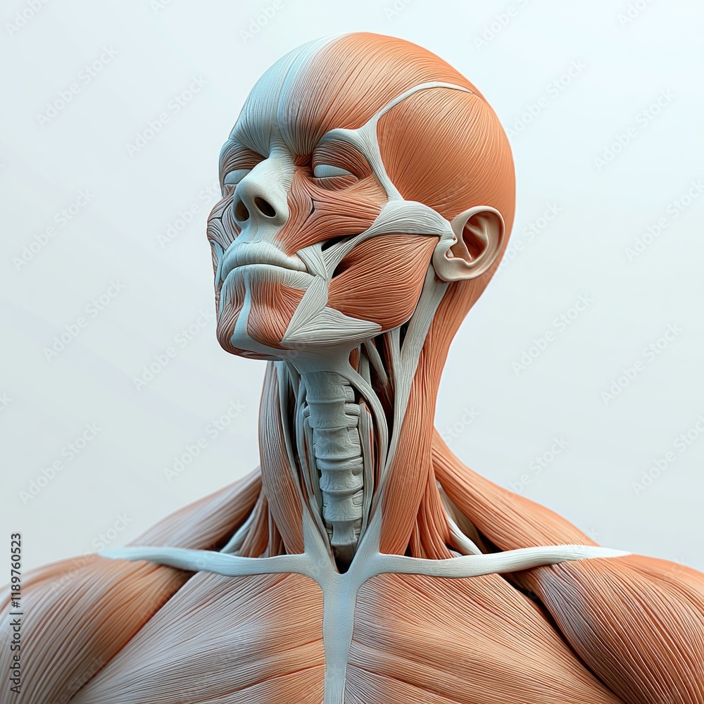 Detailed Anatomical Illustration of Human Neck and Shoulders Muscular ...