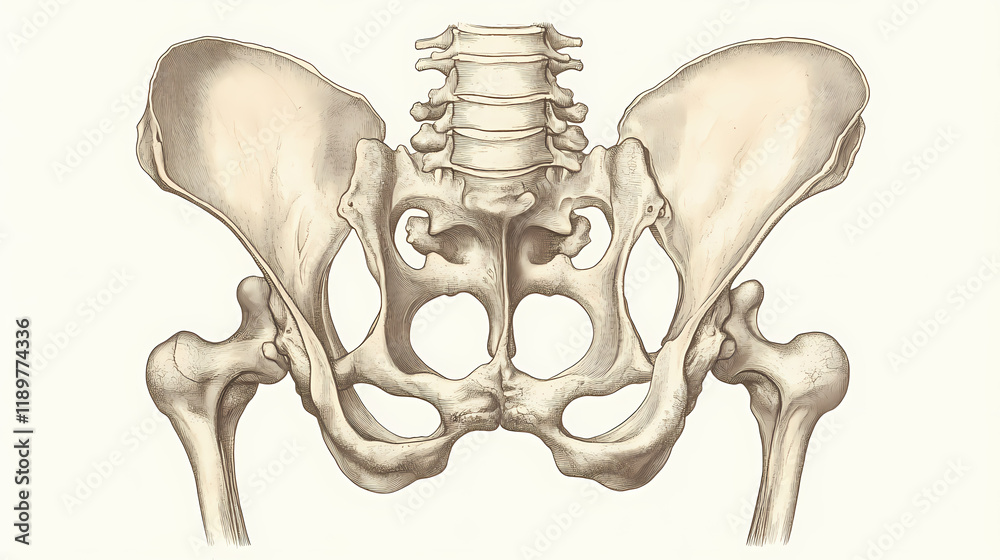 Iliopsoas muscle group labeled in isolation front view of pelvis, hip ...