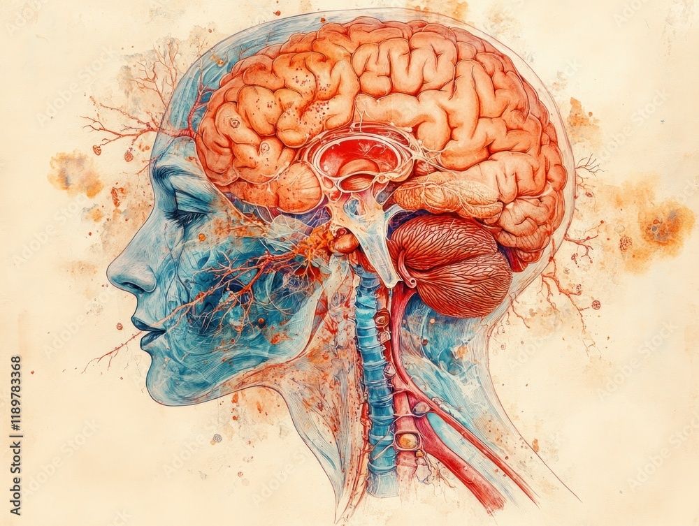 Stock-Illustration „Anatomical Illustration of Human Brain with Labeled ...