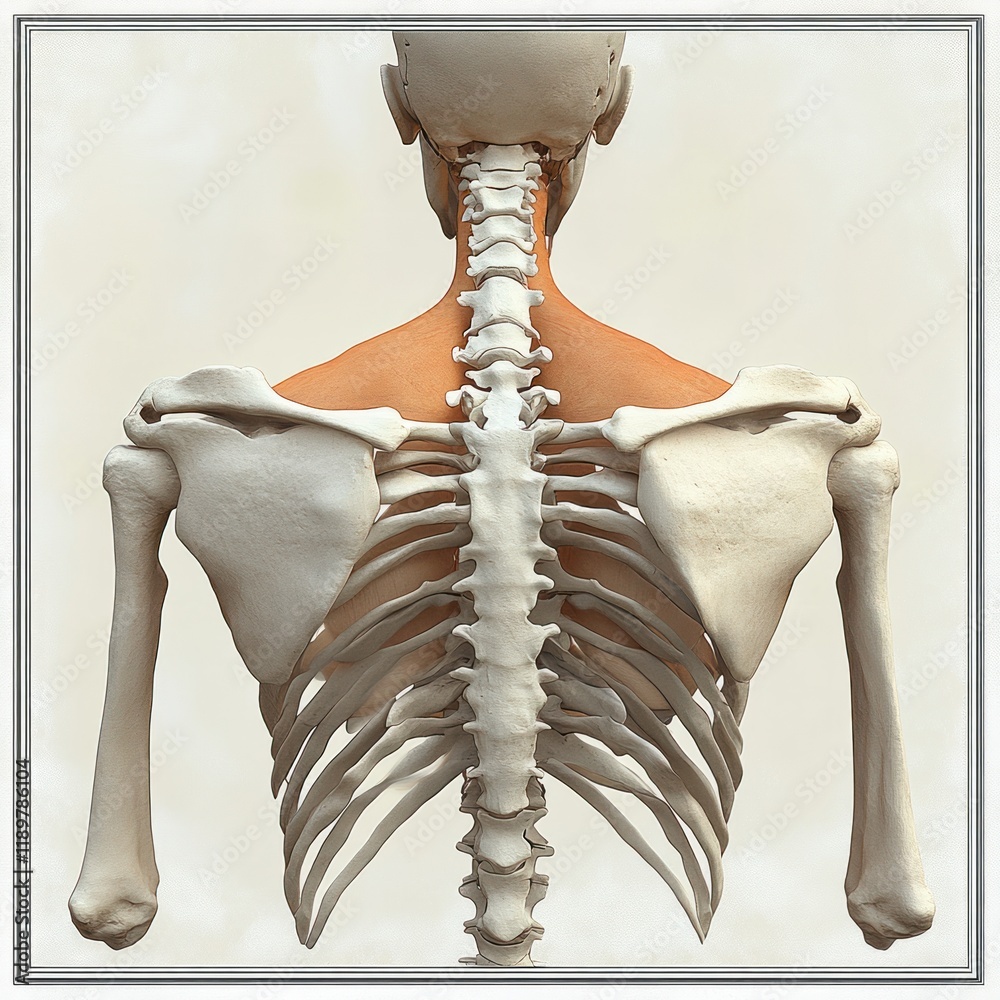 Rear View of Human Skeleton with Emphasis on Spine Shoulder Blades and ...