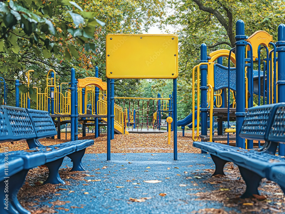 Brightly illustrated playground sign displays important safety rules ...