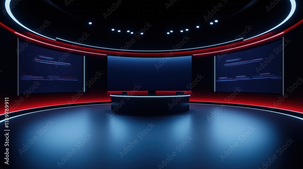Virtual studio background for TV news. Modern 3D rendering backdrop ...