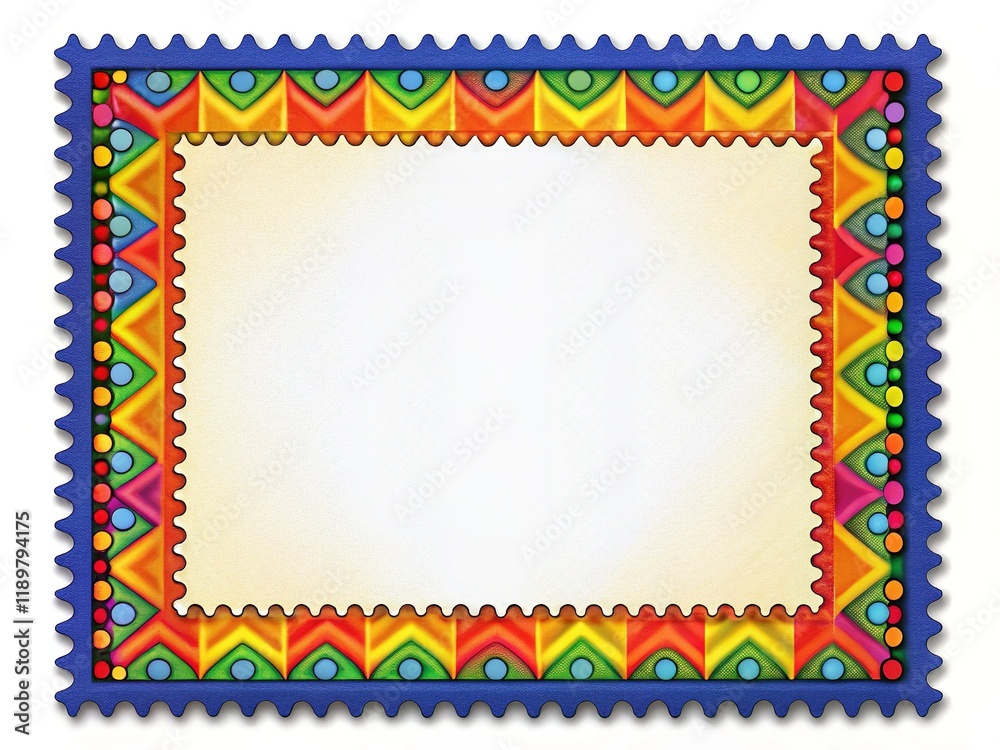 Blank Postage Stamp Mockup: Colorful Border Design, Shadow Effect, High ...