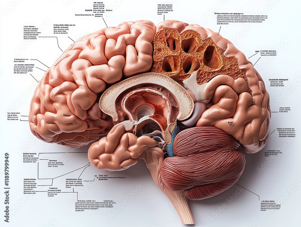 Anatomical Illustration of the Human Brain with Frontal Lobe and ...