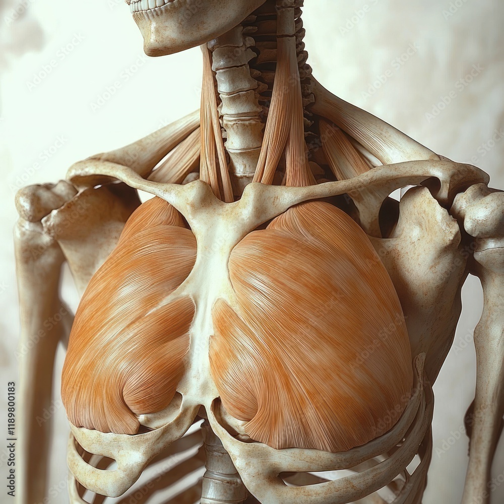 Anatomical Illustration of Human Skeleton Highlighting Pectoralis Major ...