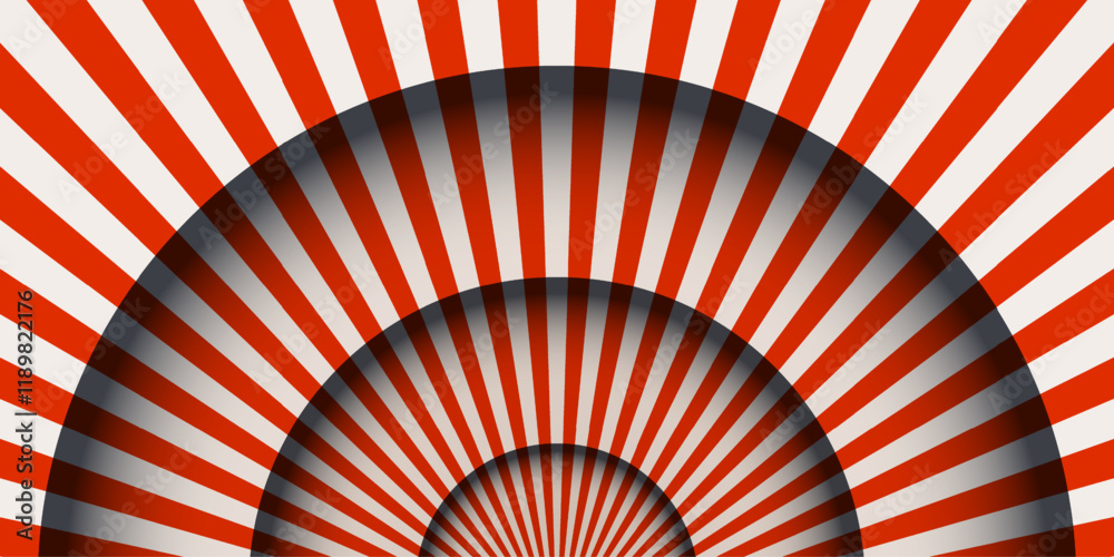 Paper cut circus stage with striped red and white lines curtains ...