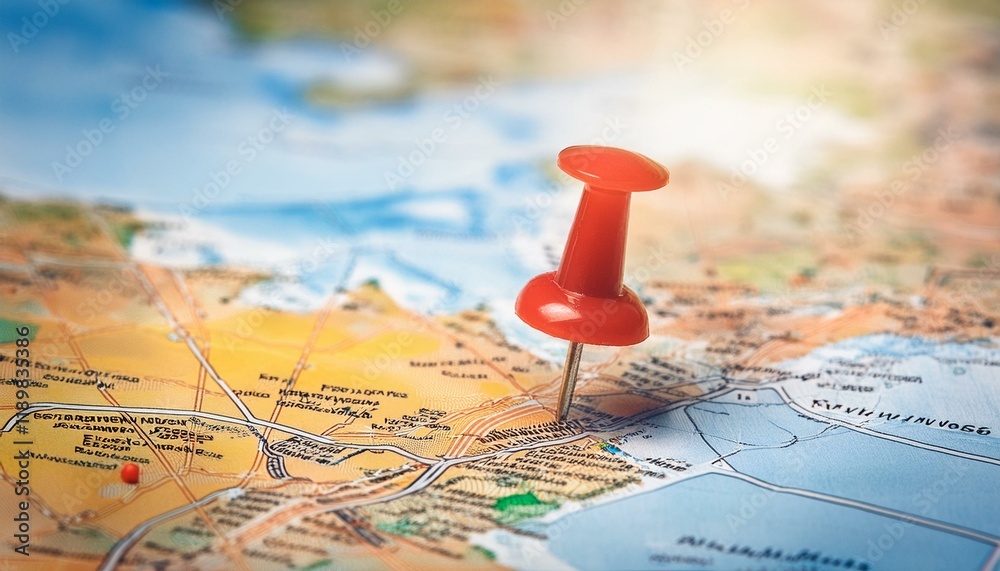 find your way location marking with a pin on a map with routes ...