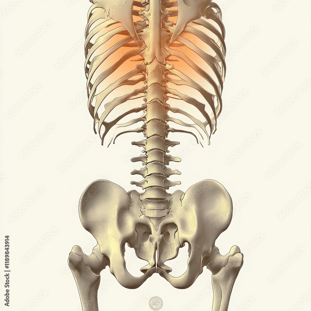 Human Skeleton Rear View Anatomical Illustration of Vertebral Column ...