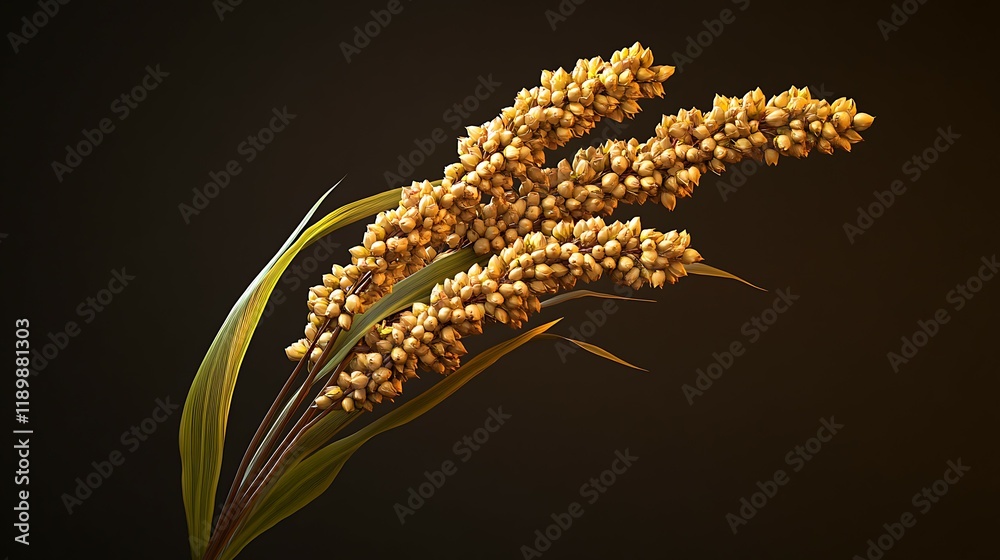 Sorghum or millet flower in the field at sunset Stock Photo | Adobe Stock