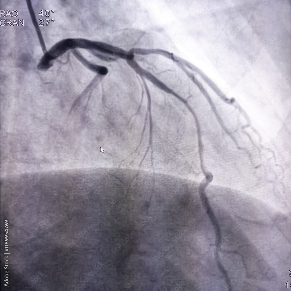 Coronary angiogram of left coronary artery during cardiac ...