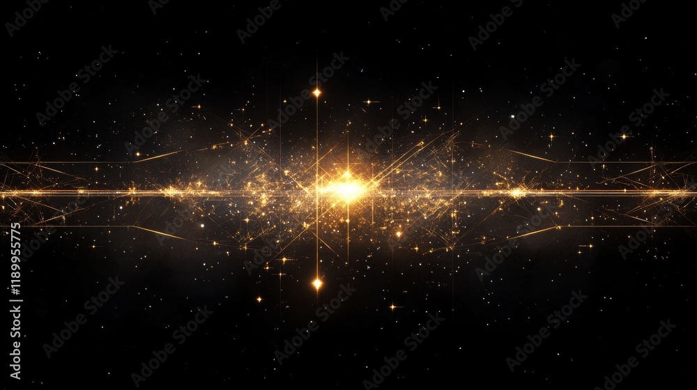 Crossette firework effect featuring multiple breaks of golden sparks ...