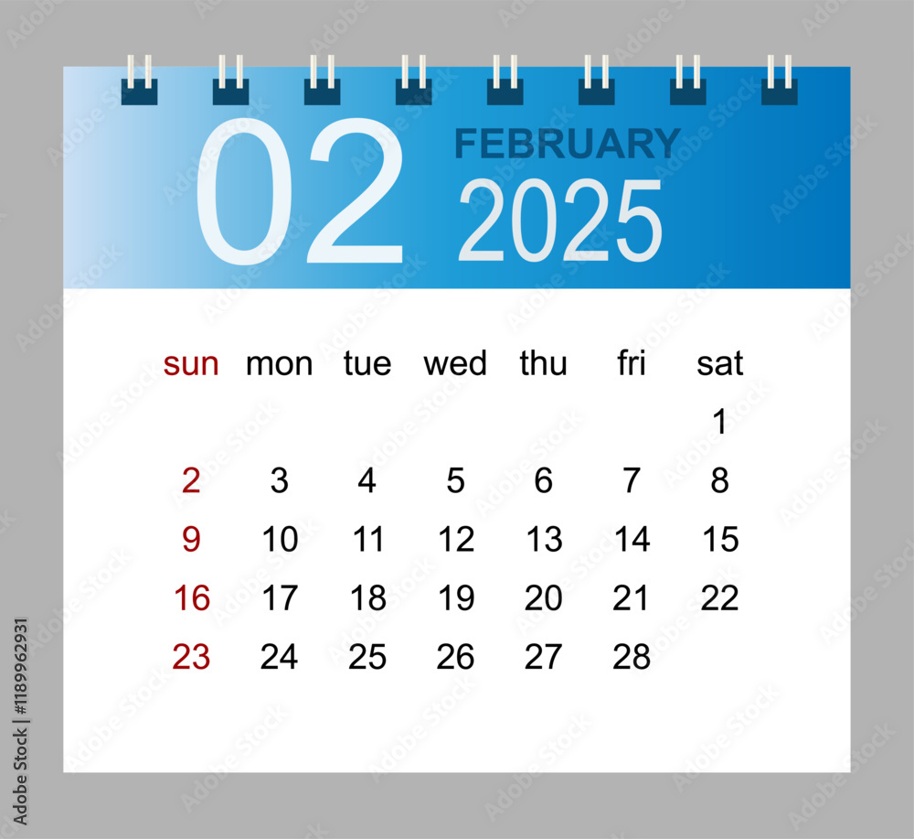 February 2025. Vector monthly calendar template 2025 year in simple ...