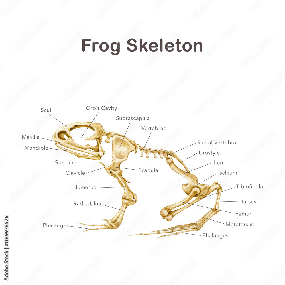 Frog skeleton with bone names realistic hand drawn detailed ... Frog skeleton with bone names realistic hand drawn detailed ...