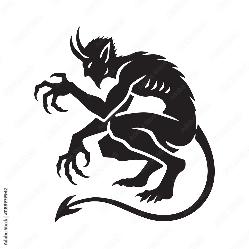 Vector horned devil demon lucifer monster silhouette. Black mysterious ...