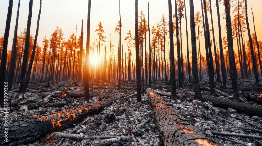 Wildfire Forest Damage Concept, Charred Remains of a Once Thriving ...