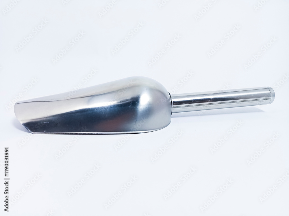 silver mini stainless steel shovel isolated on white background, as ...