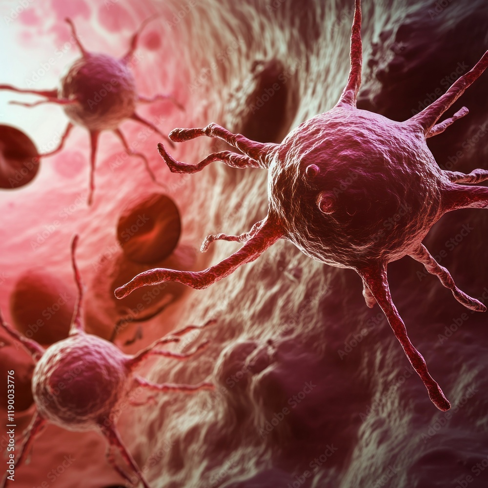 Microscopic View of Cancer Cells: A 3D Render of Malignant Tumor Cells ...