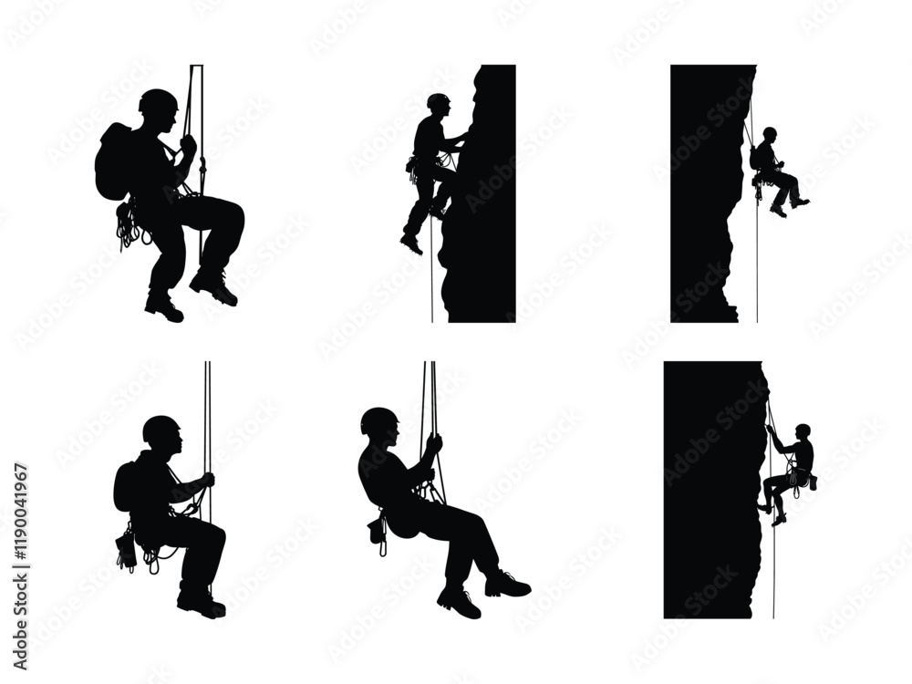 Rappelling Climbing Silhouette Artwork Stock Vector | Adobe Stock