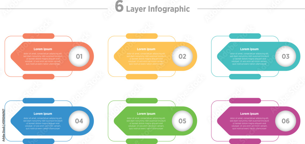 Modern Business infographics design for Six Step, option, parts or ...