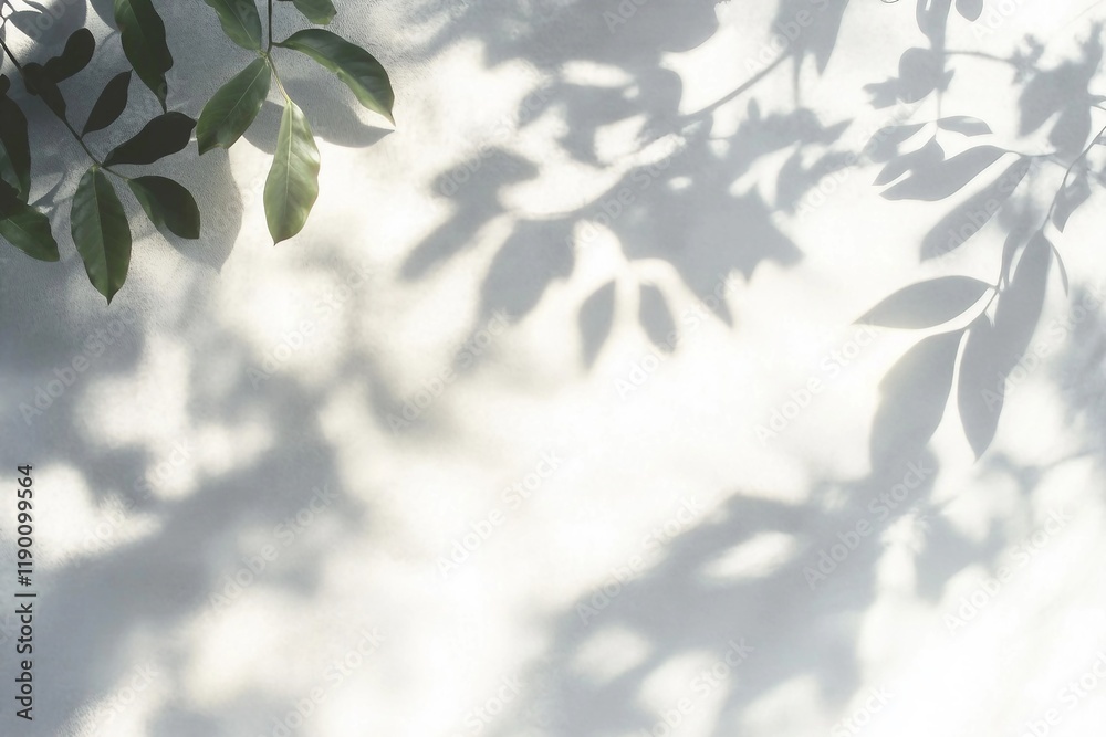 Leaf shadow on wall. Nature tropical leaves tree branch and plant shade ...