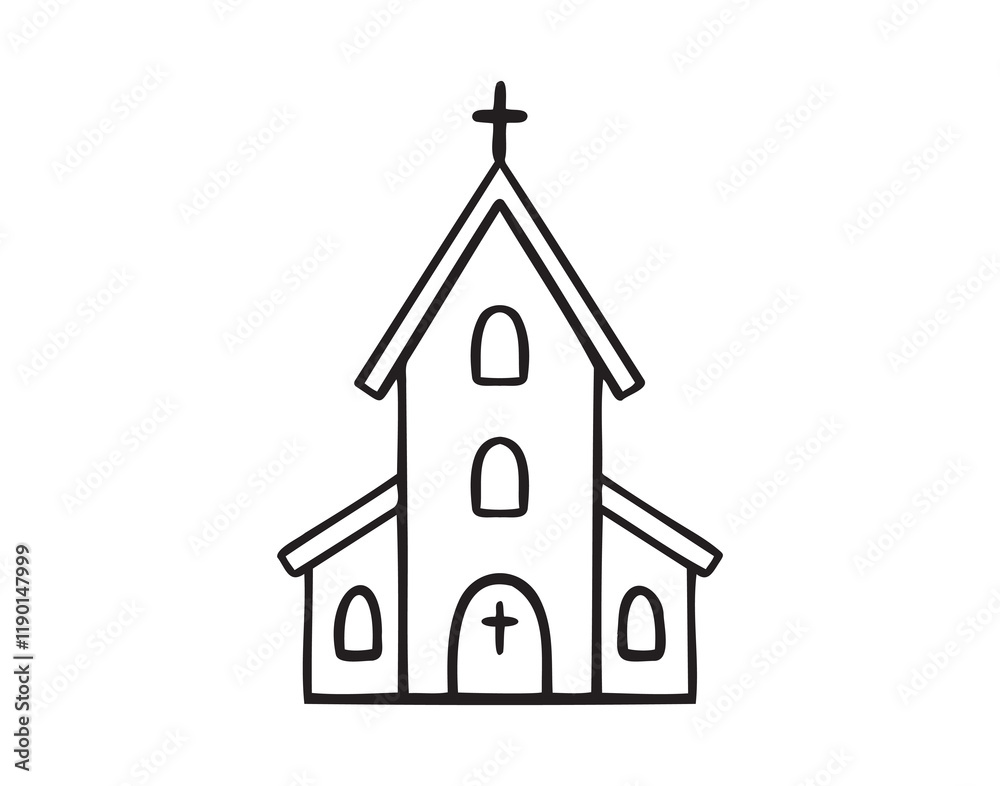 Christian building church catholic doodle hand drawn icon. Outline ...