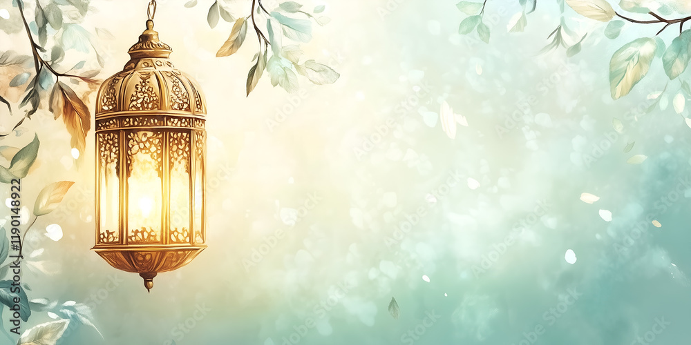 islamic watercolor ramadan lantern background with free space on the ...