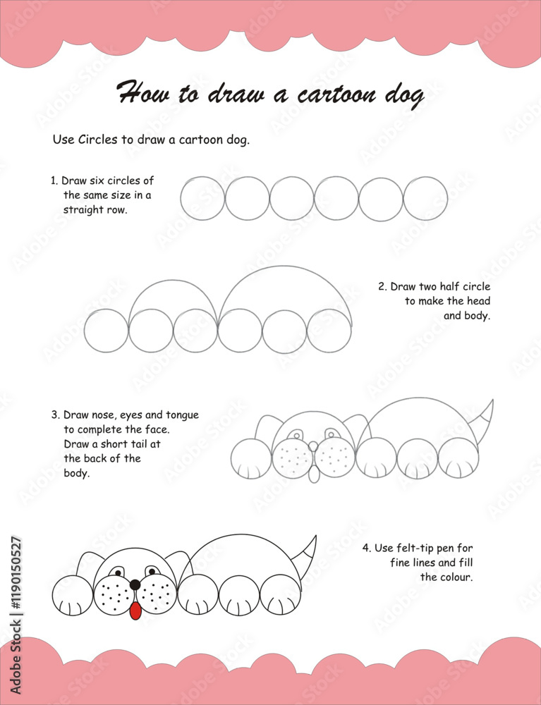 Vector de Stock How to draw and color a cartoon dog. Step by step ...