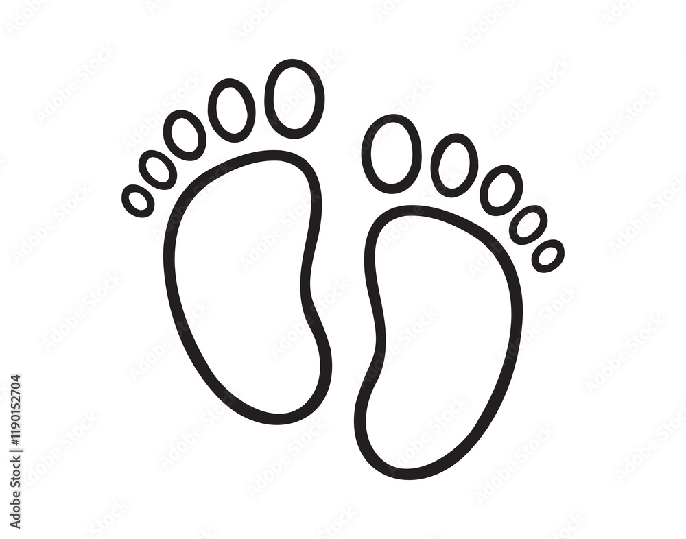 Child footprint. Traces of bare baby or kid feet doodle hand drawn icon ...