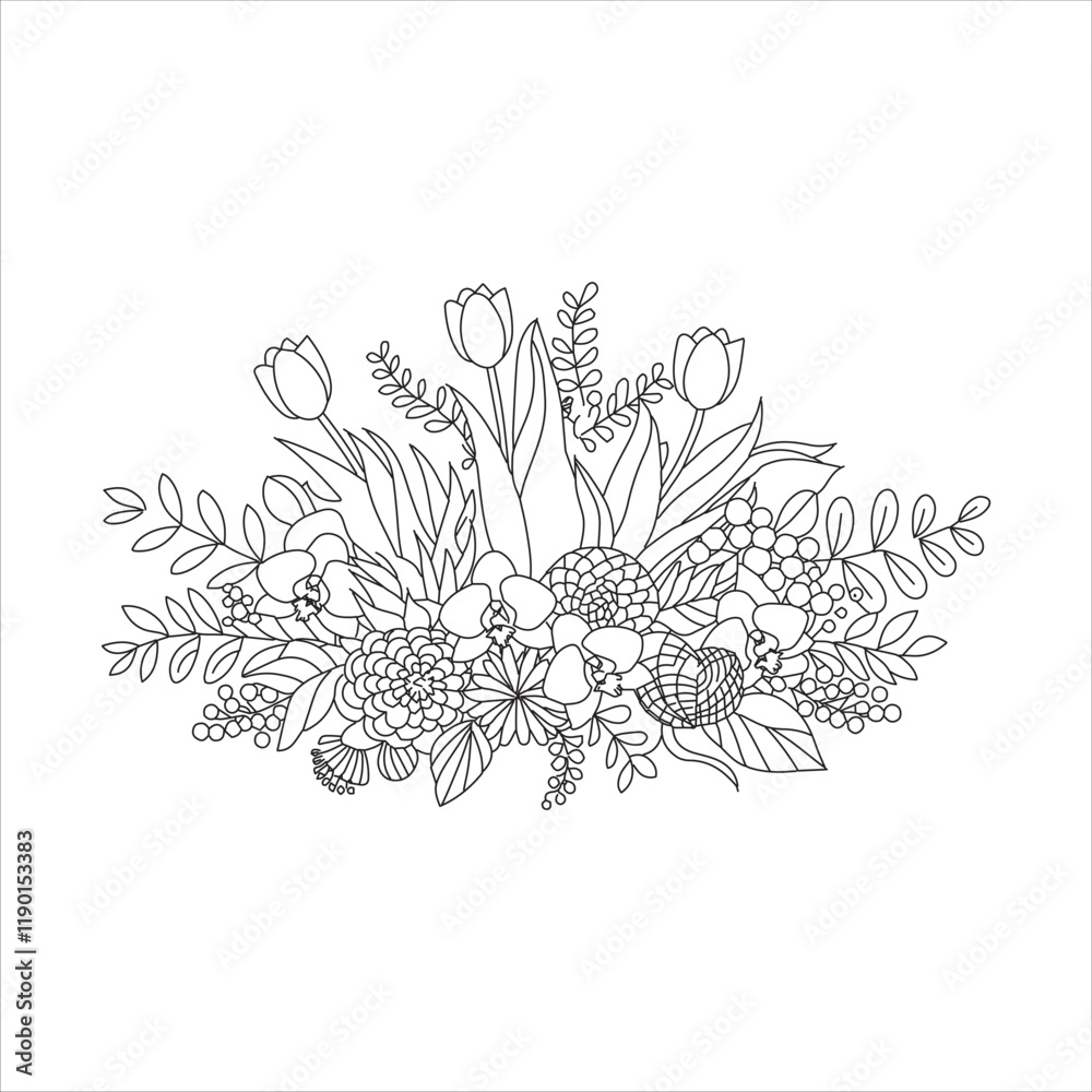 Bouquet of tulips,eucalyptus ,orchids, lilies and succulents.Anti ...