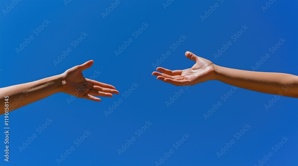 A helping hand. Two arms. Care and support. Two hands reaching towards ...