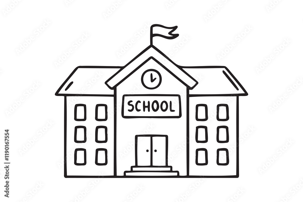 School building vector for coloring book doodle hand drawn icon ...