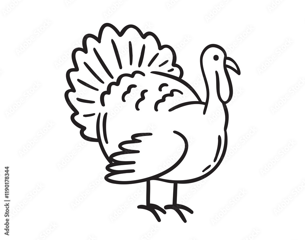 turkey bird doodle hand drawn icon. Outline drawing turkey bird line ...