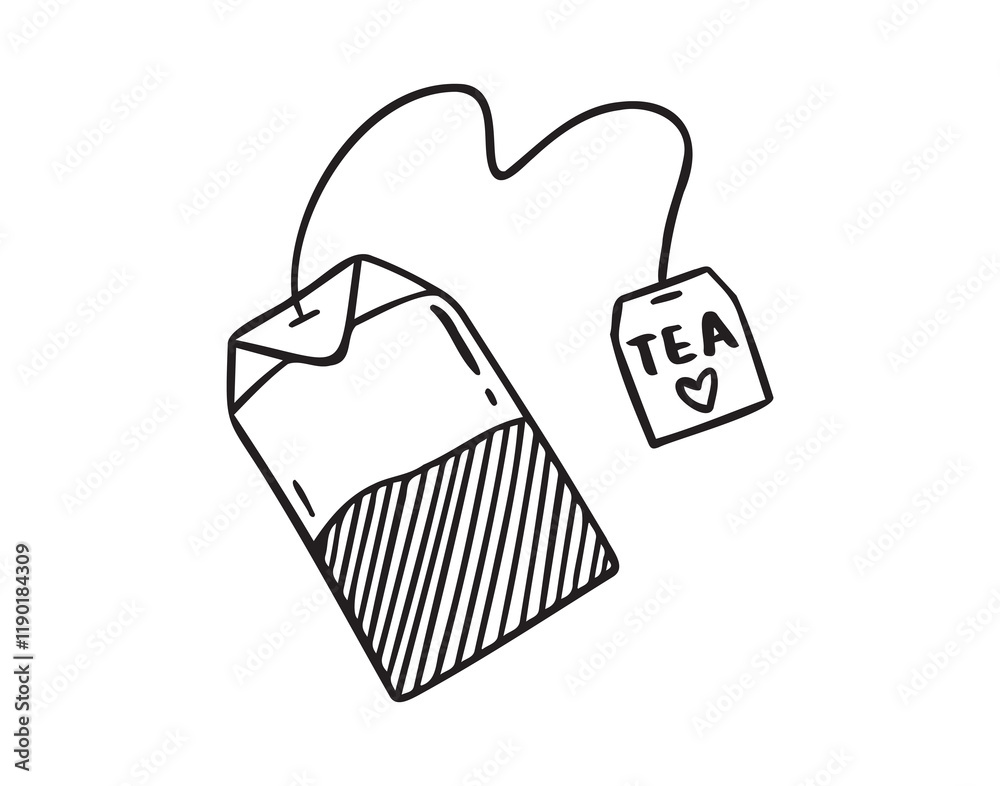 tea bag doodle hand drawn icon. Outline drawing tea bag line clipart ...