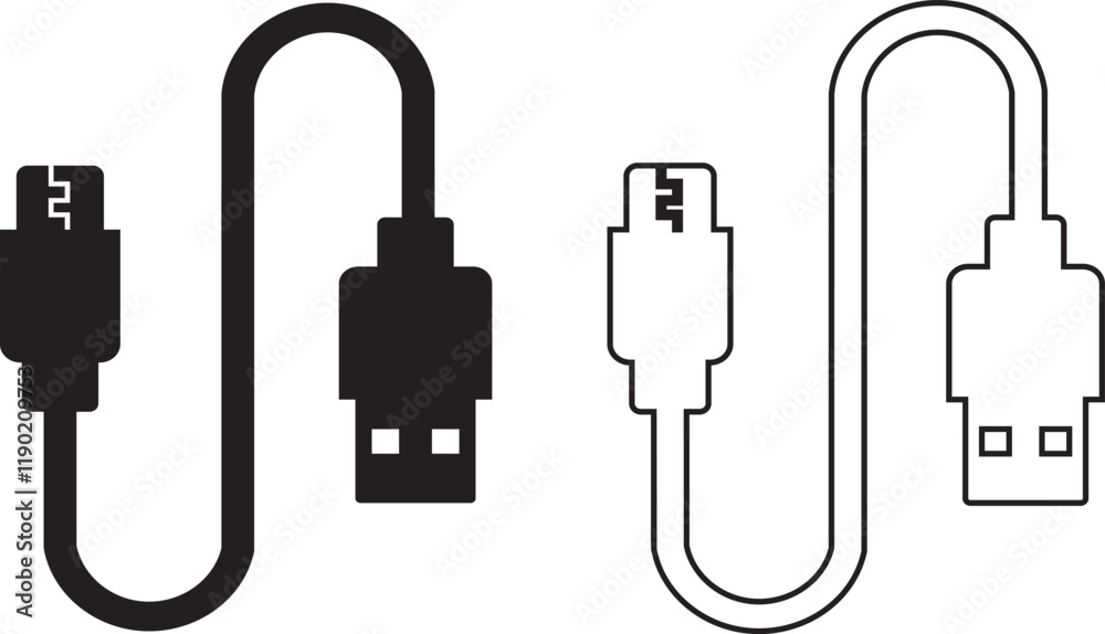 Vector de Stock USB cable port icon set. USB type C A lightning and ...