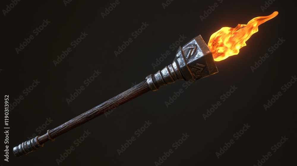 Medieval fire torch for cartoon game asset or GUI element, vector ...