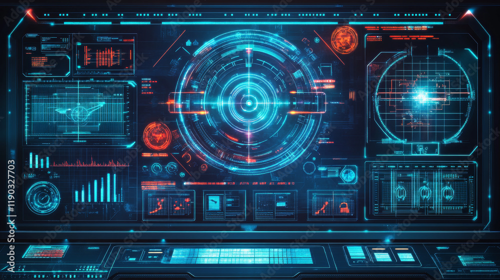 HUD aim control frame interface futuristic target screen. Vector ski-fi monitors, UI techno ...