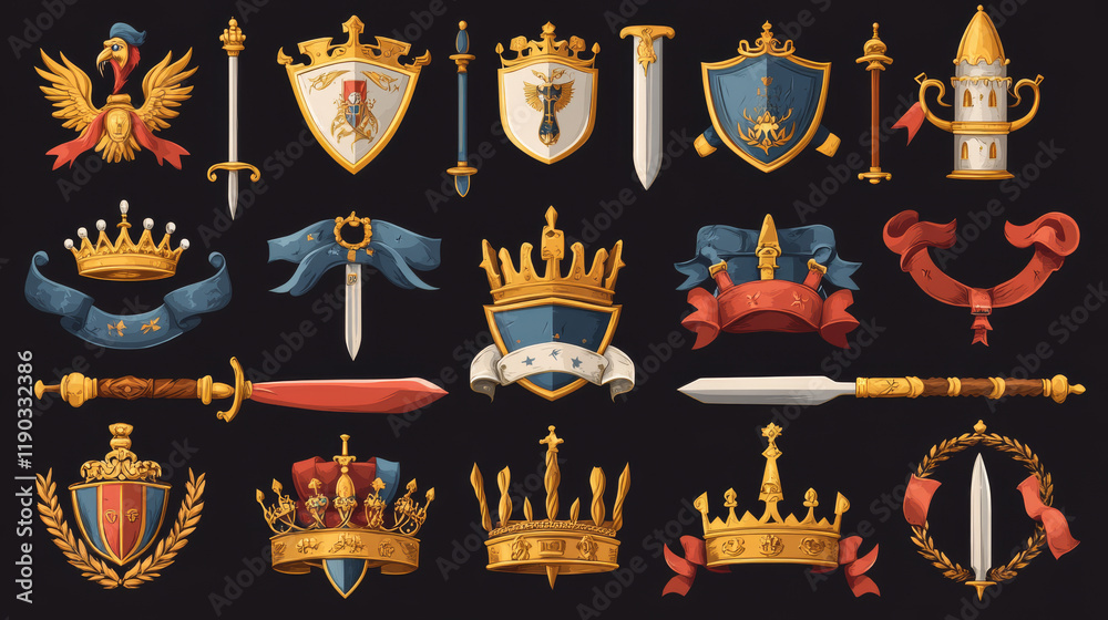 Ilustración de Stock Knight heraldry vector set of medieval shields ...