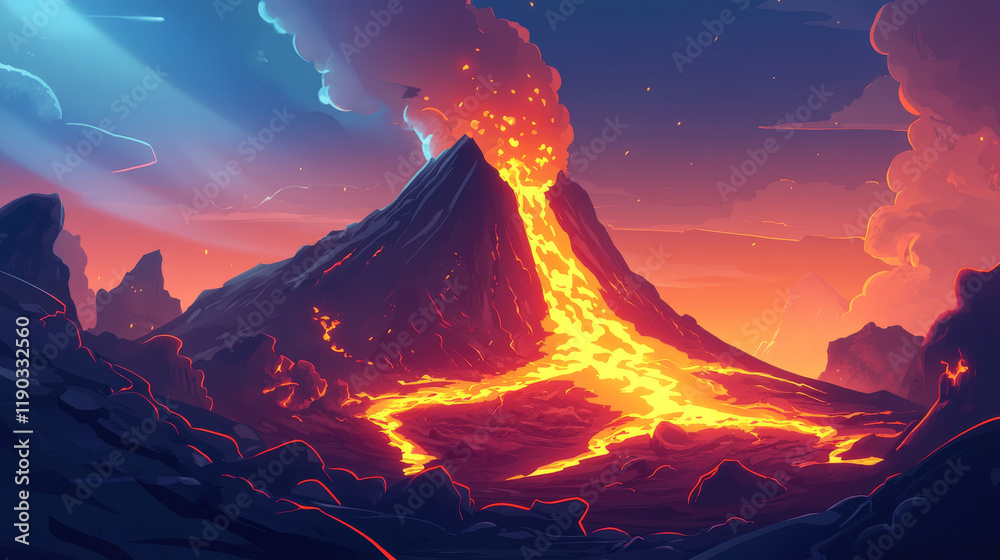 Ilustrace Fire lava animation, game sprite effect sheet, volcano magma ...