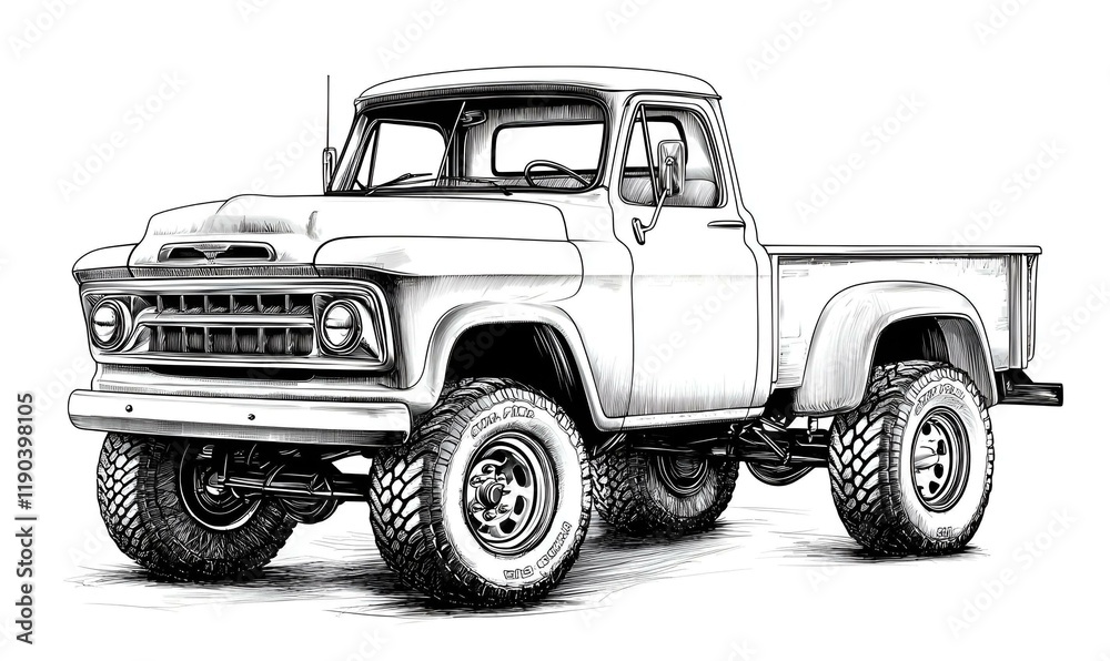 Vintage truck illustration, intricate ink sketch, perfect for posters ...