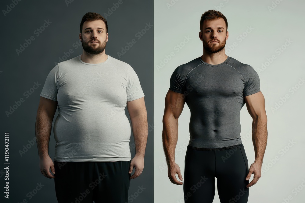 Foto de Stock Before and after weight loss transformation of a man ...